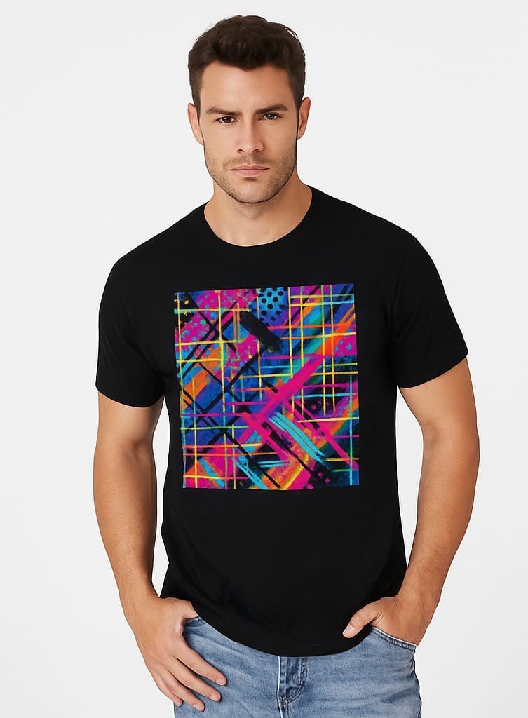 Neon Grid Abstract T-Shirt Men - Fresh Fleek